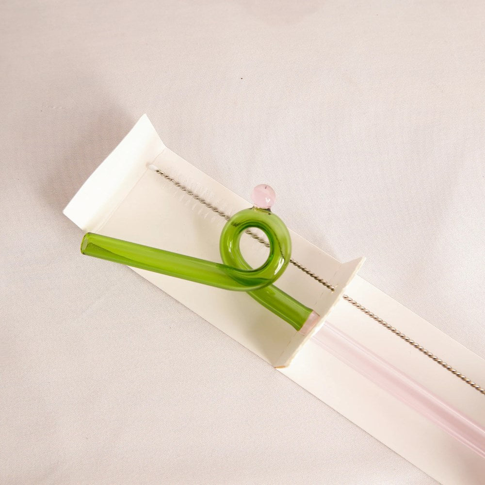 Reusable Glass Straw - Loopy Green/Pink | Garcia | Saffron – Saffron Inc